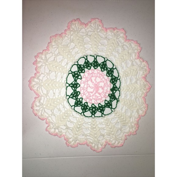 Unbranded | Accents | Vintage Frilly Crochet Lace Round Green Pink ...